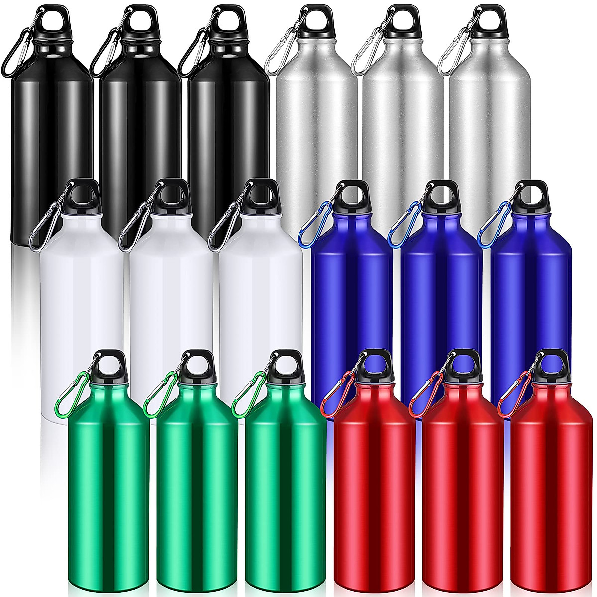 Potchen 18 Pcs Water Bottles Multipack Bulk 20 oz Metal Aluminum Reusable Lightweight Sport Valentine First Day of School Gifts Party Favor Leak Proof with Twist Cap Gym Hiking Bike Outdoor Travel