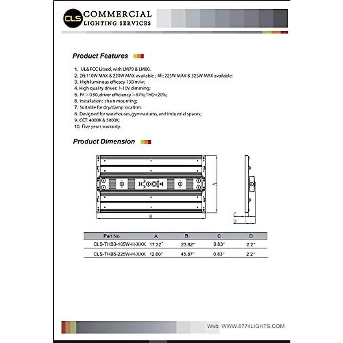 Commercial Lighting Services LED HighBay Light 165 Watt Warehouse Light, 21450 Lumens, 5000 Kelvin High Bay