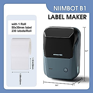 NIIMBOT B1 Label Makers, 2 Inch Bluetooth Label Maker with Auto Identification, Portable Label Printer Easy to Use for Office, Home, Business (with 1.96x1.18 inch Label Tape)