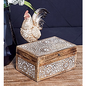 Deco 79 Mango Wood Floral Box with Hinged Lid, Set of 3 8", 10", 12"W, Brown