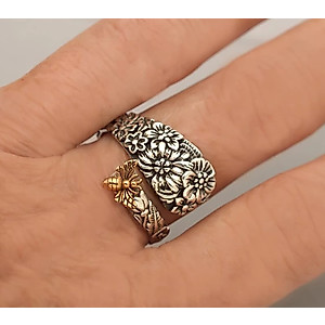 ZhxshwHdd Bee Flower Boho Adjustable Spoon Rings For Women Men Silver Vintage (silver, 6)