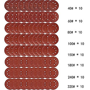Coceca 80pcs Orbit Sander Sandpaper 5 Inch 8 Hole Orbital Sanding Discs Assorted 40 60 80 100 150 180 240 320 Grits for Power Random Orbit Sanders