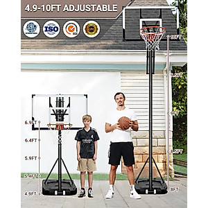 WIN.MAX Portable Basketball Hoop Quickly Height Adjusted 4.9-10ft Outdoor/Indoor Basketball Goal System with 44 inch Backboard and Wheels for Adults