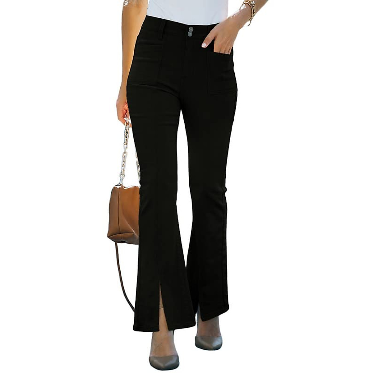 Dokotoo Womens High Waisted Bell Bottom Jeans Zipper Fly Flare Denim Pants Black Size 10