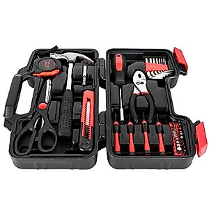JTSQ Portable 39pcs Red Basic Tool Set Household Mechanics Tool Kit with Carry Box Tool box Tool set Tool kit Multi tool Tool organizer Tool box organizer Hand tools Tool storage Home improvemen