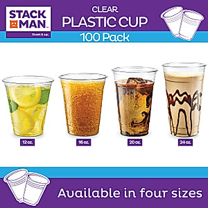 Stack Man [100 Pack - 24 oz.] Clear Disposable Plastic Cups PET Crystal Clear Disposable 24oz Plastic Cups