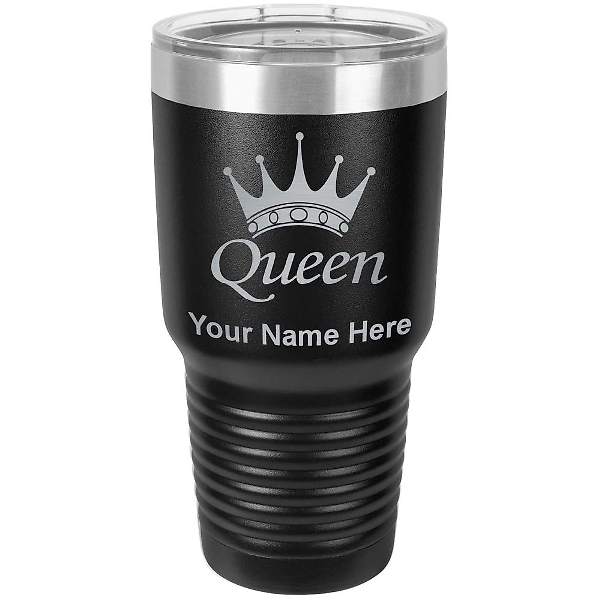 LaserGram 30oz Vacuum Insulated Tumbler Mug, Queen Crown, Personalized Engraving Included (Black)