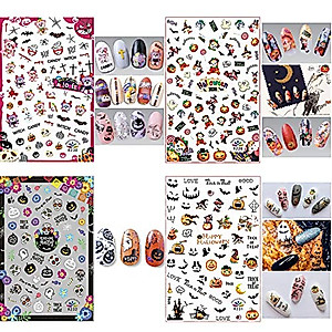 Halloween Nail Art Stickers Decals, Kalolary Self-Adhesive DIY Nail Sticker Decals 3D Design Nail Decorations for Halloween Party Include Pumpkin/Bat/Ghost/Witch(12 Sheets)