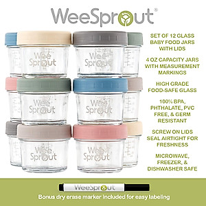 Matte 4 oz Glass Baby Food Storage Jars Bundle with Blue Silicone Freezer Tray & 5 oz Food Pouches