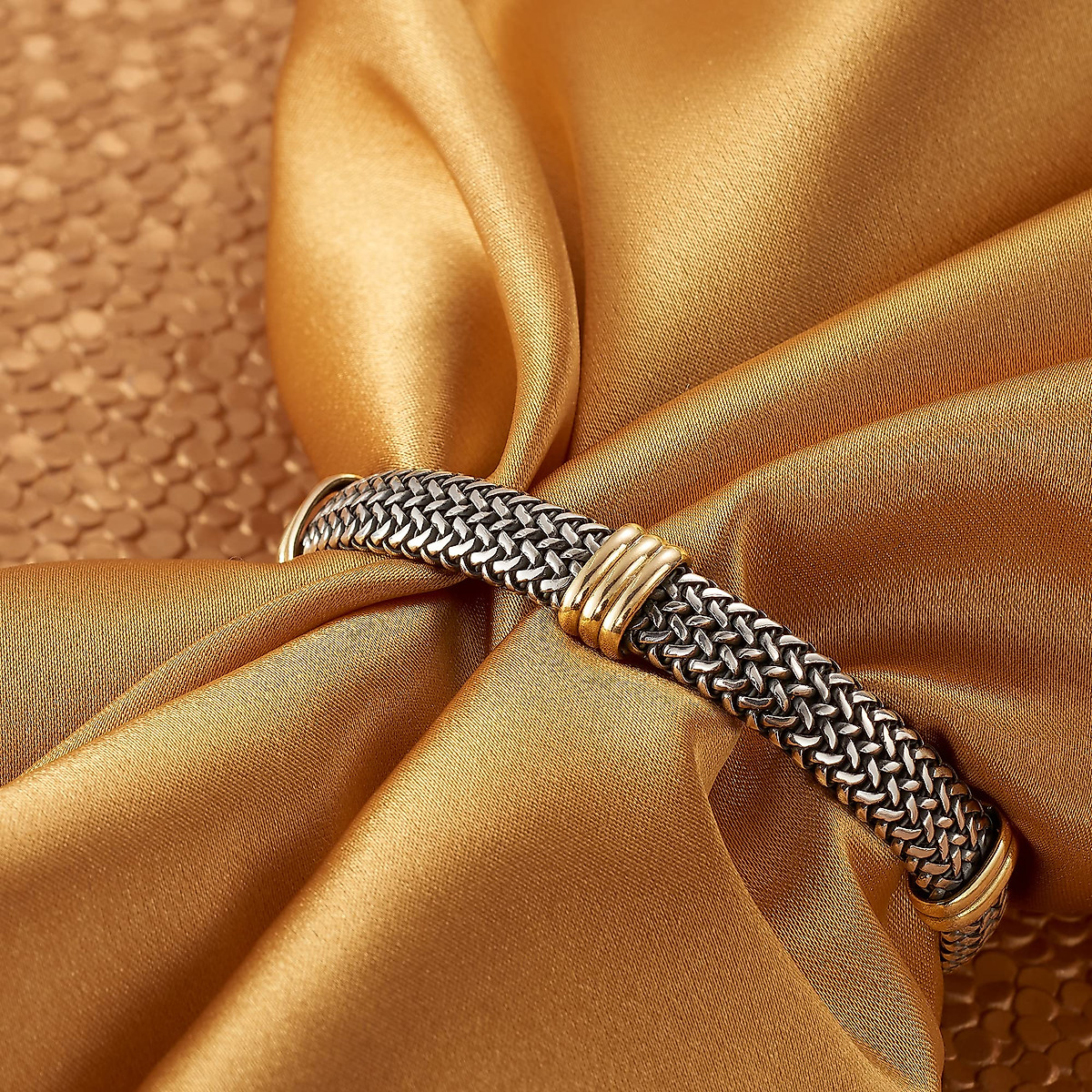 Ross-Simons Italian Sterling Silver and 18kt Bonded Gold Woven Bracelet. 8.5 inches