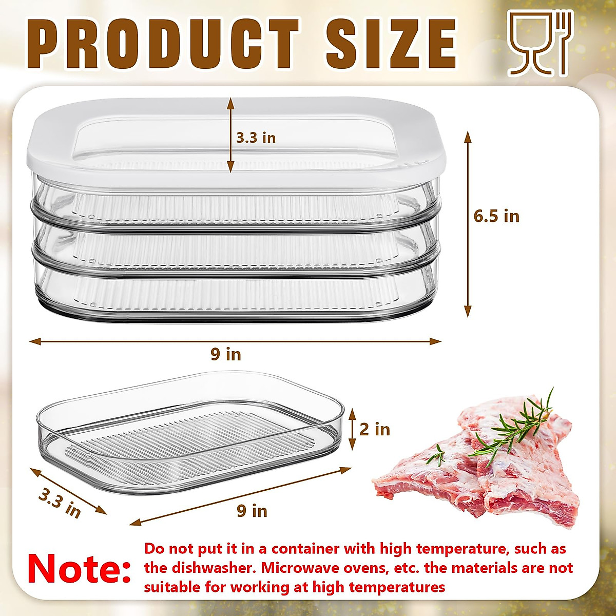 Tioncy 17oz Modula Rounded Food Storage Box with Lid Set of 3 Lunchmeat Storage Container for Fridge Stackable Cold Cuts Vegetable and Cheese