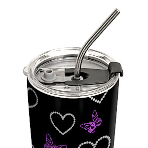 20oz Purple Jewelry Crystal Butterfly Flowers Mom and Mimi Tumbler, Mother, Grandma, Nana Gifts, Coffee Thermos for Women, Stainless Steel Double Wall Vacuum Insulated Coffee Mug, Travel Cup with Lid