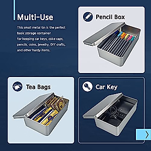 Silver Metal Tin Box Lids - Large Containers, Holder for Keeping Car Keys, Cookie, Pencil Case, 8.2 x 4.7 x 2.4 inch