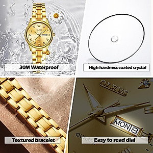 OLEVS Watch Women Gold Small Face Womens Watch Day Date Waterproof Dress Watch for Women Diamond Stainless Steel Women's Wrist Watch Dainty Casual Quartz Analog Ladies Watches Reloj para Mujer