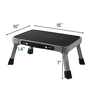 TreeLen 1-Step 330lbs Capacity Folding Metal Step Stool, Portable Step Ladder, Non-Slip, Sturdy