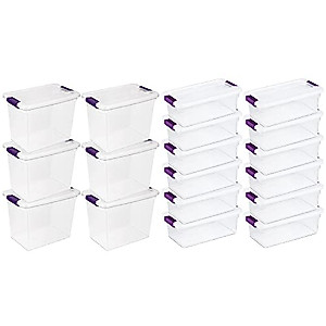 Sterilite 27 Quart Plastic Clear Storage Container Tote, 6 Pack, and 6 Quart Plastic Clear Storage Container Tote, 12 Pack for Home Organization