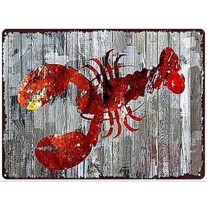 Xiddxu Vintage Wall Decor Metal Plaque Red Crawfish Wall Art Nostalgic tin Sign for Home Kitchen Pubs Sign 12x16 Inch
