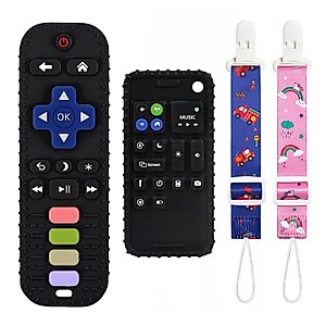 Andywoo Teething Toys for Babies 0-6 Months 6-12 Months, Baby Teething Remote Control Teether Toys, Cell Phone Teether for Babies, Chew Toy for Baby, Silicone Sensory Baby Teethers Toys - Black