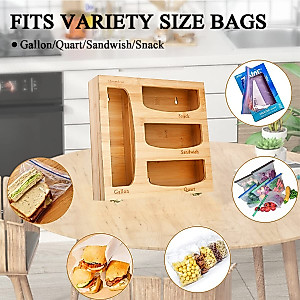 Housedeco Ziplock Bag Storage Organizer,Bamboo Kitchen Drawer Organizer Dispenser with lids,Suitable for Gallon,Quart,Sandwich & Snack Variety Size Ziplock Bag