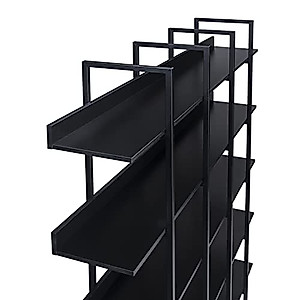 AWQM Triple Wide 5-Tier Bookshelf, Vintage Bookcases and Bookshelves with Metal Frame & Back Fence,Wall Mounted Wood Shelves Open Display Shelves for Living Room Bedroom Home Office,Black