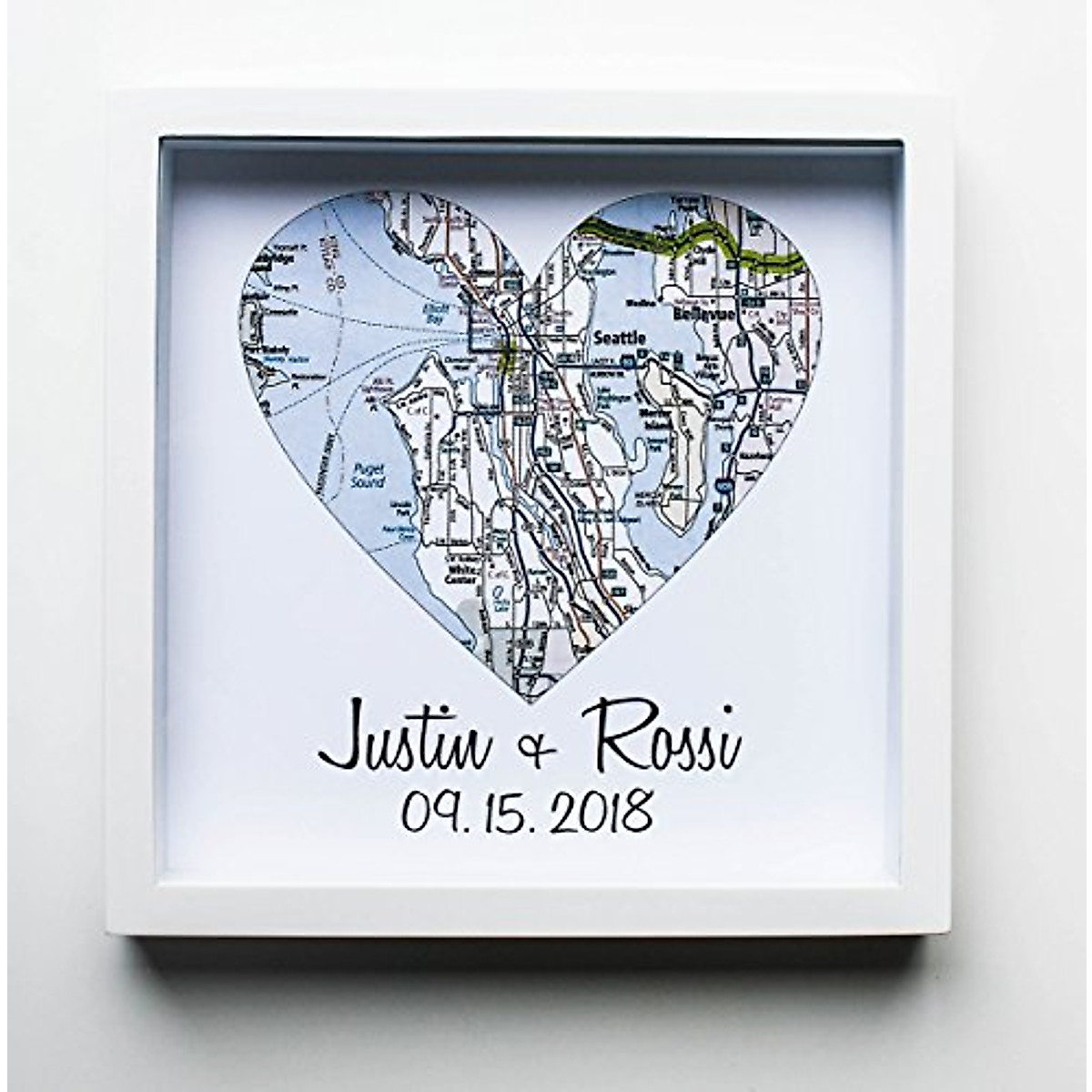 First Anniversary Gift Paper Gift Map Heart Framed Art Paper Anniversary 1 Year 1st Anniversary Gift