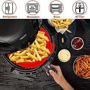 2 Pack Air Fryer Silicone Liners Pot, Fit for 3.8 to 9.5 QT Air Fryer, Food Grade Reusable Air Fryer Baking Silicone Tray Basket Bowl, Replacement of Flammable Disposable Parchment Paper (Red + Pink)