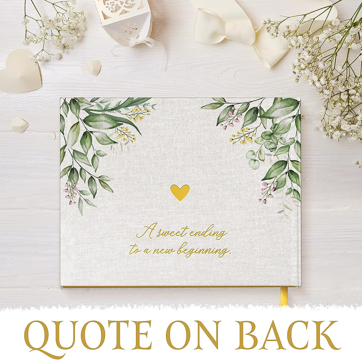 Elegant Guest Book with Linen Cover, Wedding Guest Book Capture Cherished Memories of Your Special Day, Memory Book with Place for Photo on The Cover, 120 Thick Papers with Stickers Messages