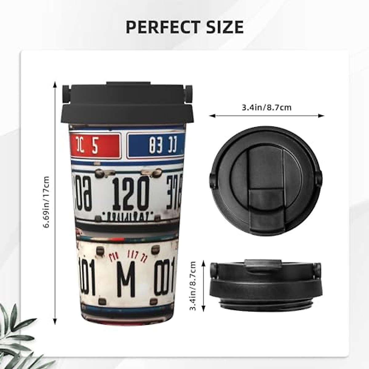 WANGXUEE Old License Plate Print 500ml Stainless Steel Travel Tumbler Double Wall Vacuum Insulated Coffee Mug