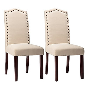 NOBPEINT Dining Chair Upholstered Fabric Dining Chairs with Arched Backrest,Set of 2(Beige)