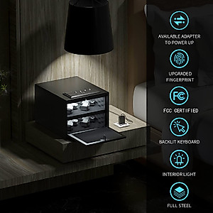 XDeer Biometric Pistol Safe (FCC & California DOJ Certified) - Quick Access Handgun Safe with Fingerprint & Digital Keypad, Secure Home Gun Safe for up to 4 Pistols (No Cleaning Kit)