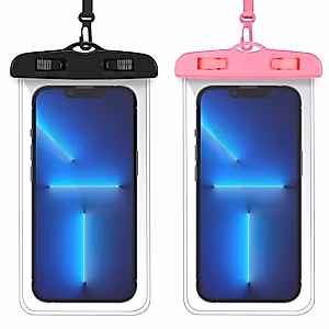 VAKS Waterproof Phone Pouch 2-Pack Universal Cellphone Waterproof Underwater Case Dry Bag for iPhone 13 12 11 Pro Max Xs Max XS X XR Samsung Galaxy Google Pixel Up to 6.9",Black+Pink