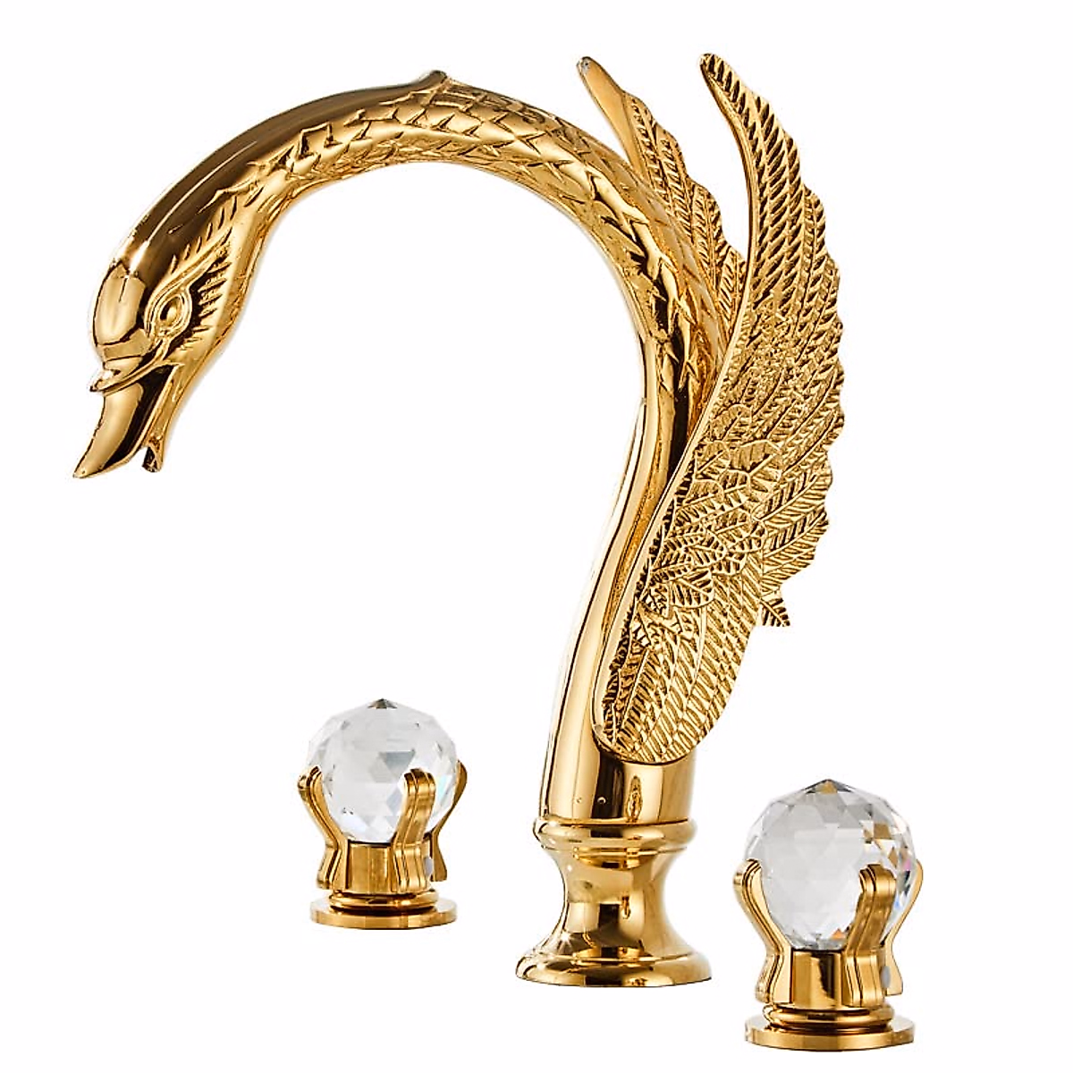 WBRSybUS Swan Style Bathroom Sink Faucet Combo, Deck Mount 3 Hole 2 Handle Crystal Knobs Sink Mixer Tap Set with Hot and Cold Water