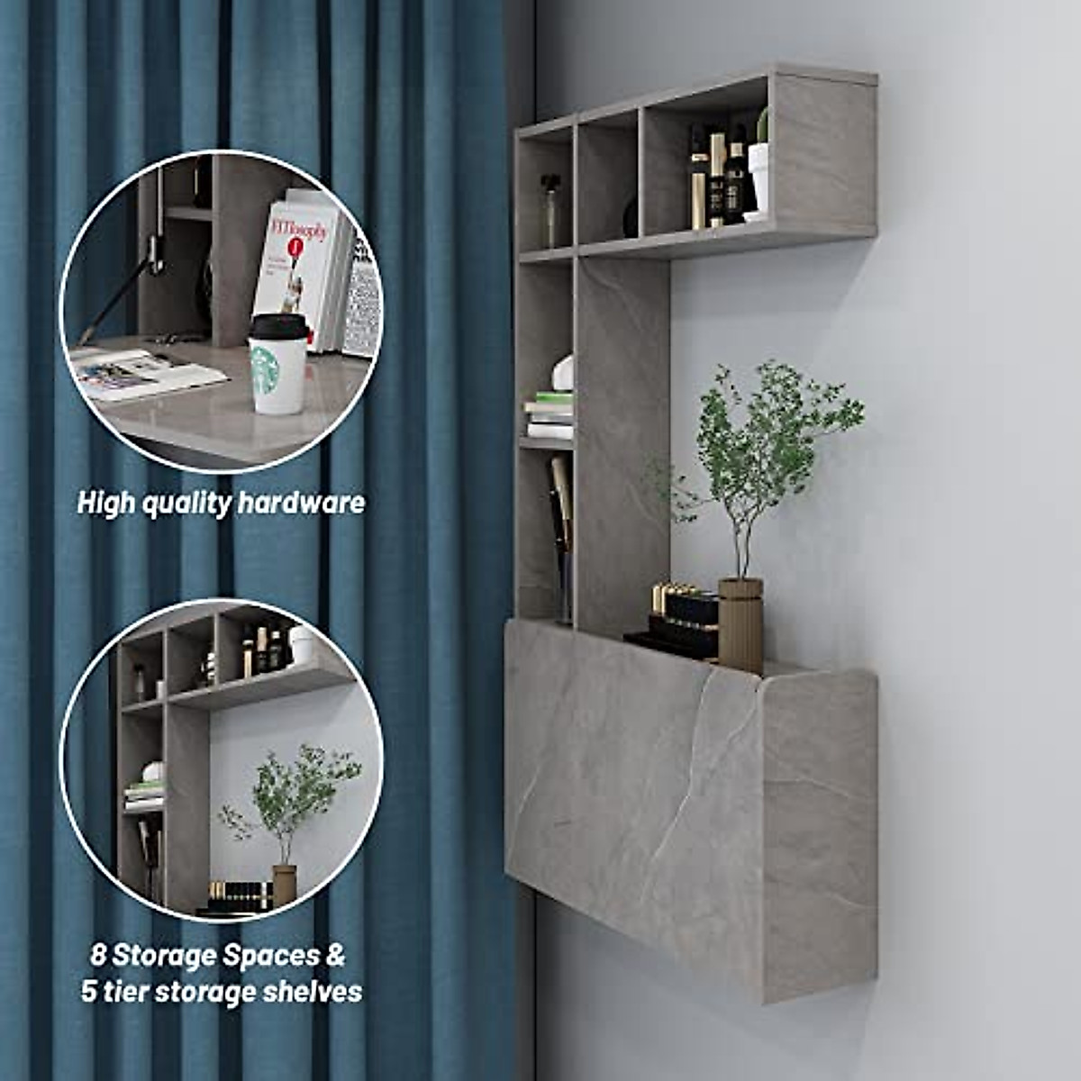 Pmnianhua Floating Desk,Wall Mounted Desk Folding,Space Saving Desk,Folding Wall Desk for Small Space Apartment Bedroom(Dark Grey)