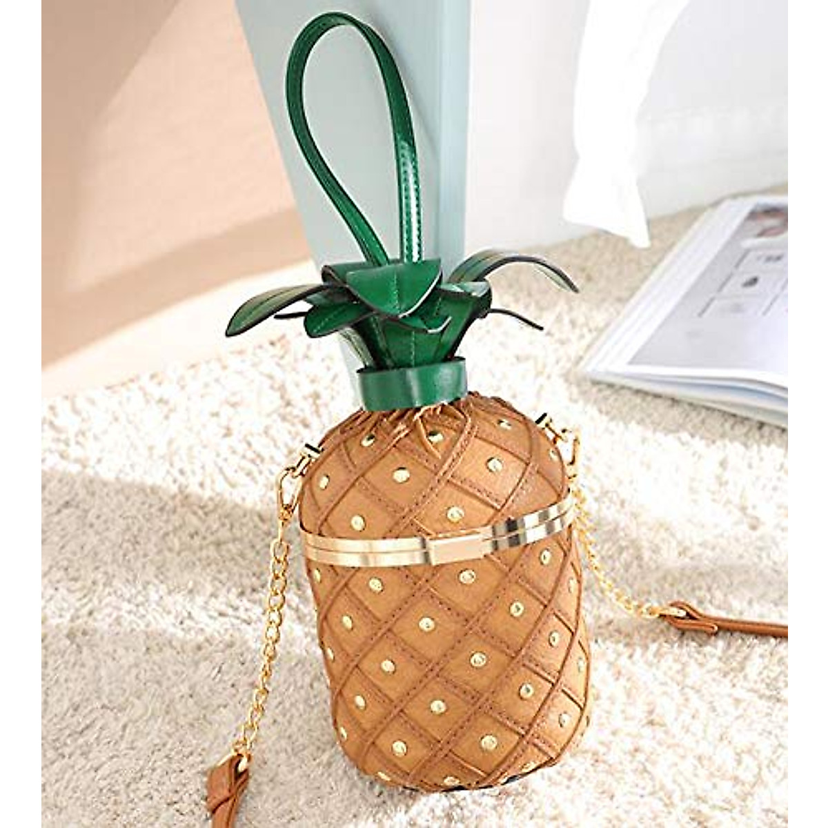 Pineapple Shape Pu Leather With Chain Women'S Clutch Party Bag Purse