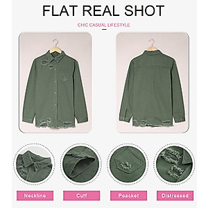 Dokotoo Jean Jacket Women Fashion Spring Summer Country Concert Outfits Casual Long Sleeve Denim Shirt Distressed Boyfriend Denim Jacket Shackets Western Jean Jacket Womens Clothing Green Jackets XL