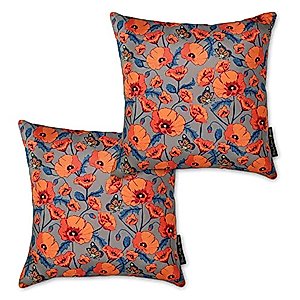 Classic Accessories for Frida Kahlo Accent Pillows, 2-Pack, 18 Inch, Amapolas Brillantes, 18" L x 18" W, 2 Count