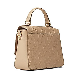 Anne Klein Womens Anne Klein Embossed Top Handle Satchel W/ Swag Chain quilted bucket crossbody, Truffle/Truffle, One Size US