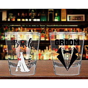 Wedding Shot Glasses - Bride and Groom - Groom Drinking Team - Wedding 2 oz - Bachelor Party Favors (Bride Groom)