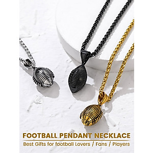 Football Necklace for Men Athlete, Mens Vintage Black Rugby Chain Titanium Steel Footballs Ball Pendant Necklaces Punk Rock Sprots Jewelry for Players