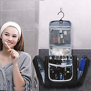 BAGSMART Toiletry Bag for Men, Travel Toiletry Organizer with hanging hook, Water-resistant Cosmetic Makeup Bag Travel Organizer for Shampoo, Full-size Container, Toiletries, Black-Medium