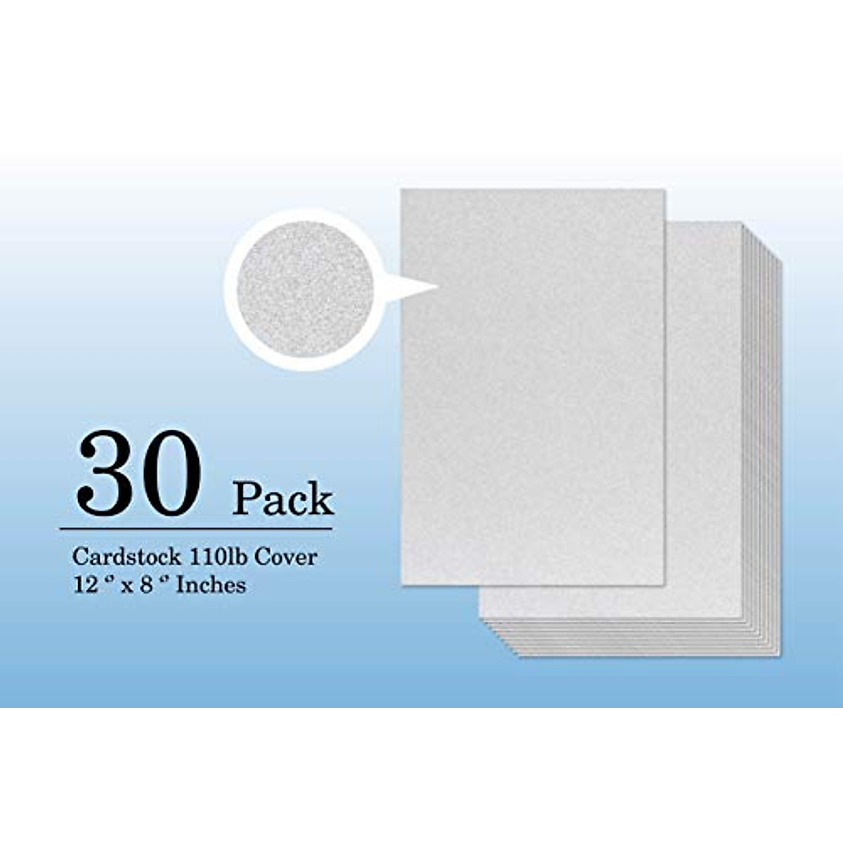 Silver Glitter Cardstock - 30-Pack Glitter Paper for DIY Craft Projects, Birthday Party Decorations, Scrapbook, Double-Sided, 110 lb Cover Stock, 8 x 12 inches