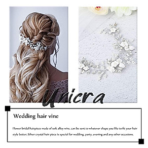 Unicra Bride Flower Wedding Hair Vine Pearls Bridal Hair Piece Crystal Hair Accessories for Women and Girls (Silver)