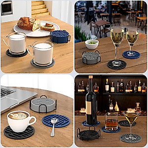 Silicone Coasters for Drinks, AUPTIM Drink Coasters Set of 6, Cup Coasters for Coffee Table, Cup Mat Drink Coasters for Tabletop Protection, Cool Home Decor, 4" Blue Coasters for Desk, Porta Vasos