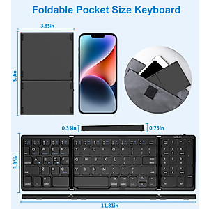 Erkovia Foldable Bluetooth Keyboard, Wireless Portable Keyboard with Numeric Keypad, Dual Modes Bluetooth/USB Wired Travel Keyboard for iOS/MacOS, Android, Windows Device(Not Full Size)