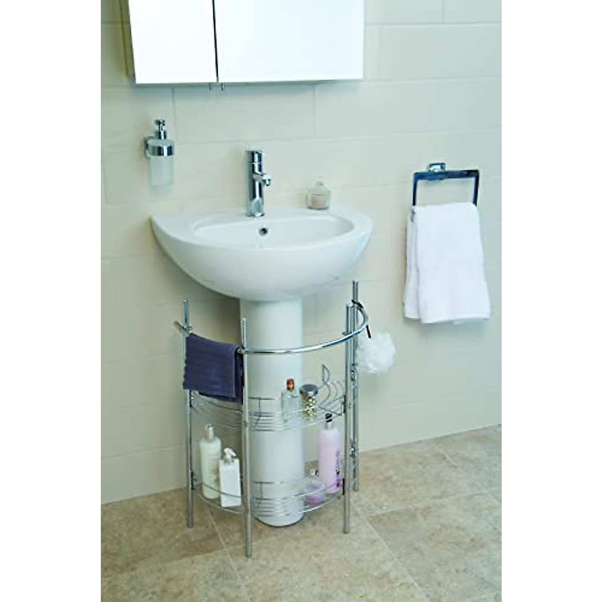 Croydex Mild Steel Pedestal Storage Unit with Shelves and Towel Rail