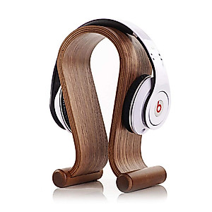mewmewcat Headphone Stand, Wooden Walnut Wood Headphone Gaming Headset Display Stand Holder Hanger Black Walnut