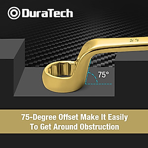 DURATECH Offset Box Wrench Set, Metric, 9-Piece, 6-23mm, 75-Degree, CR-V Steel, Titanium Plating with Pouch