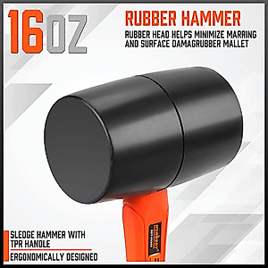 HORUSDY 2-Piece Rubber Mallet, 16oz Rubber Mallet Hammer and 35mm Double-Faced Soft Mallet, Fiberglass Rubber Mallet Handle