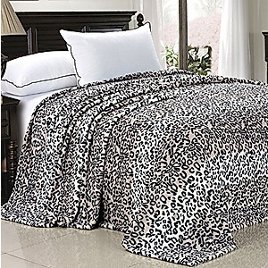 Home Soft Things Light Weight Animal Safari Style Black White Leopard Printed Flannel Fleece Blanket (Queen)