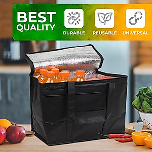 PUREVACY Insulated Food Delivery Bag, 13 x 14 x 8 Inch. 2 Pack Insulated Reusable Grocery Bags with Zipper. Polyester, Aluminum-Coated Insulated Bags for Food Delivery. Catering Bag for Food